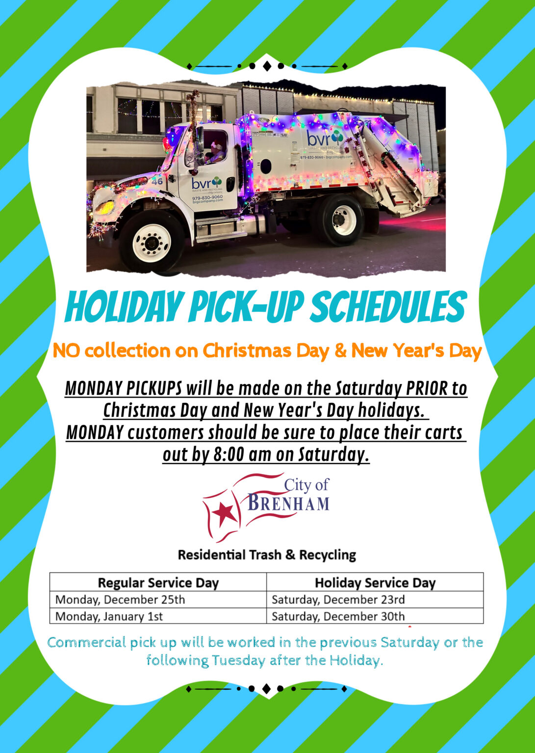 BVR Holiday Pick-Up Schedules – KTEX 106.1